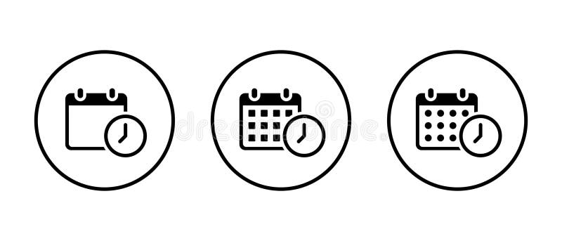 Calendar with Time Icon Set on Circle Line. Date with Clock Sign Symbol ...