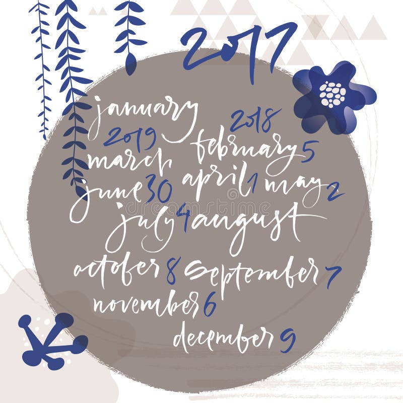 Calendar stock vector. Illustration of calligraphy, font - 76342838