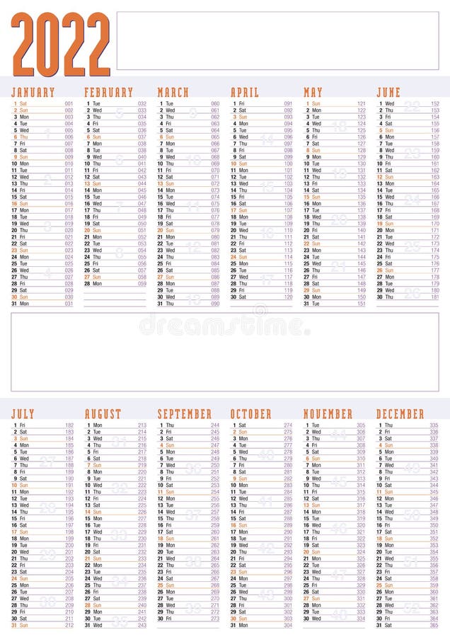 2022 calendar total days stock vector. Illustration of copyspace ...