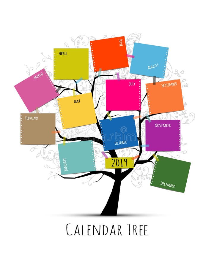 Calendar tree 2019 design stock vector. Illustration of horoscope ...