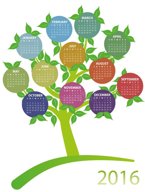 2016 calendar tree stock vector. Illustration of orange - 62702168