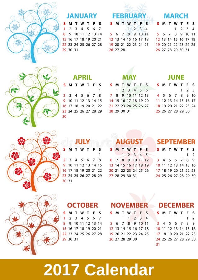 2017 calendar tree stock vector. Illustration of planning - 77322630
