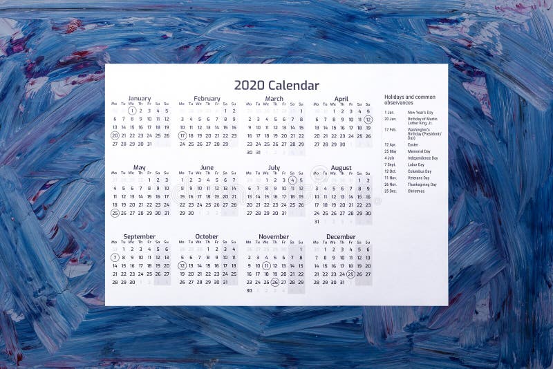 2020 Calendar on Trendy Classic Blue Colored Backdrop Stock Photo ...