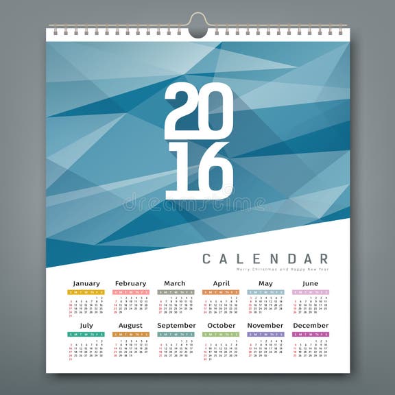 Calendar 2016 Triangles Geometric Blue Background Stock Illustration ...