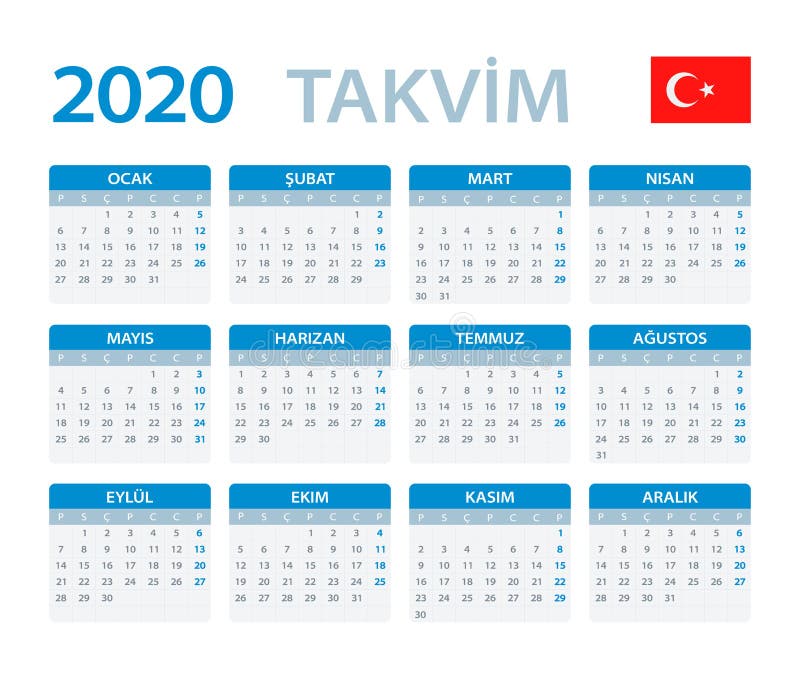 2020 Calendar Turkish - Vector Illustration Stock Illustration ...