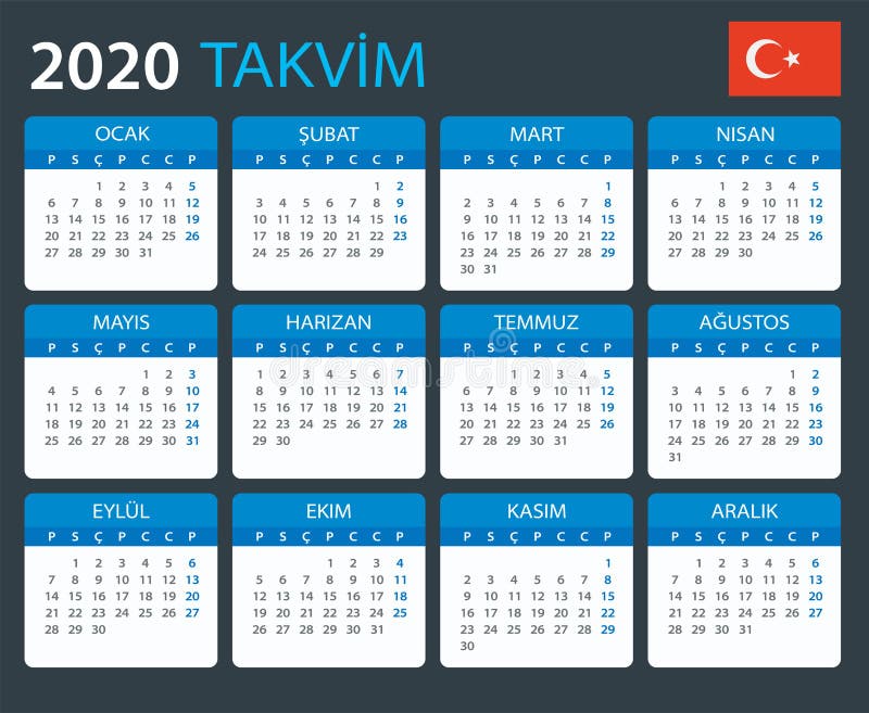 2020 Calendar Turkish - Vector Illustration Stock Illustration ...