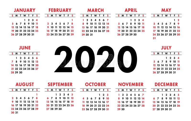 Calendar 2020 Vector Basic Grid. Simple Design Template Stock ...