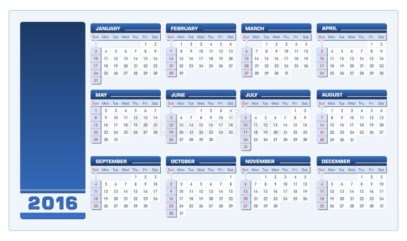 2016 Calendar Vector Blue Landscape Stock Vector - Illustration of ...