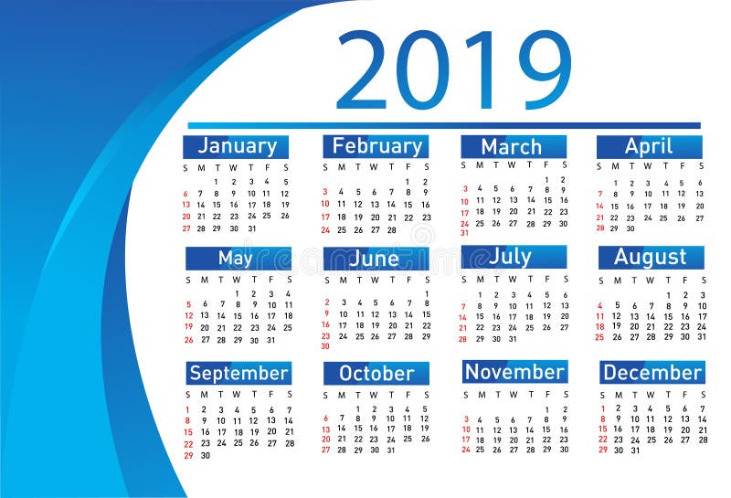 Calendar for 2019 vector stock vector. Illustration of design - 130149414
