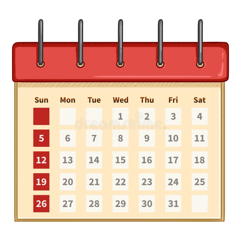 Calendar Vector Cartoon Illustration on White Background Stock Vector ...
