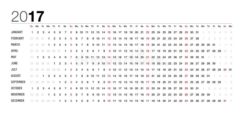 Calendar for 2017 and 2018 stock vector. Illustration of monthly - 90982523