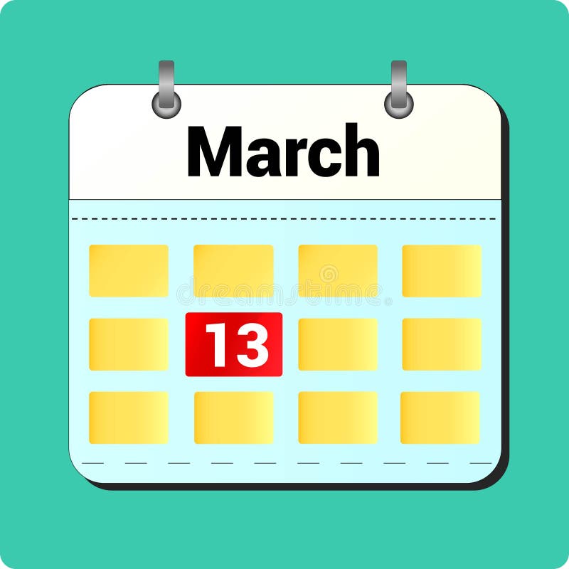 Calendar Vector Drawing, Date March 13 on the Page Stock Vector ...