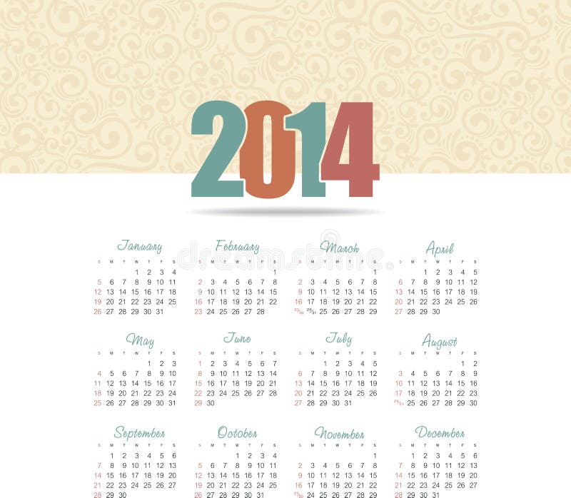 Calendar of 2014 year stock vector. Illustration of diary - 33124917