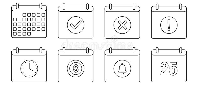 Calendar Vector Icons. Set of Calendar Symbols in Line Style. Vector ...