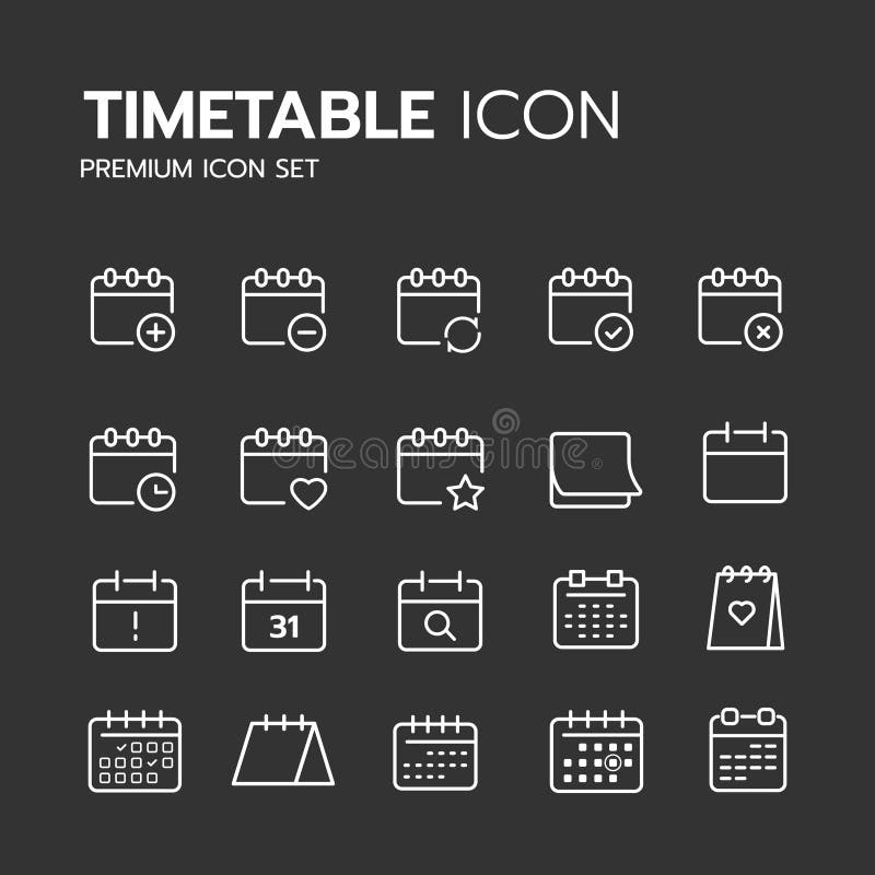 Calendar Vector Icons. Set of Calendar Symbols in Line Style Stock ...