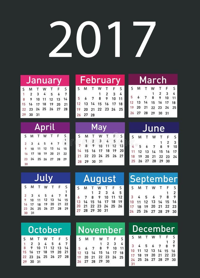 Calendar for 2017 stock vector. Illustration of page - 84211388