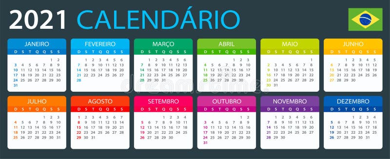 2021 Calendar - Vector Illustration, Brazilian Version Stock ...