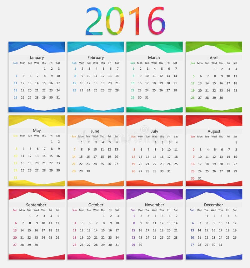 2016 Calendar Vector Illustration. New Year Stock Vector - Illustration ...