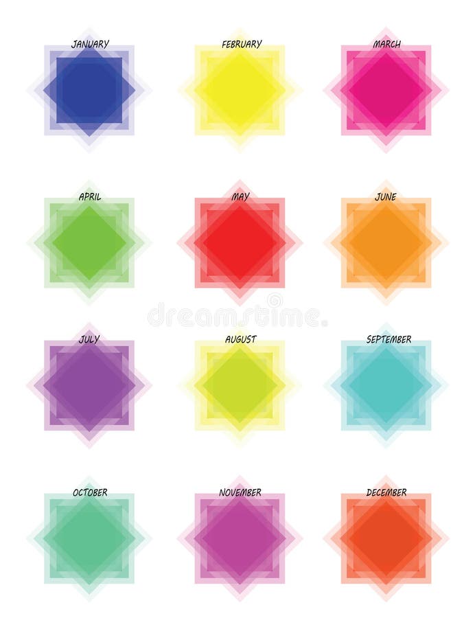 Calendar Vector with Months in Multiple Colors Stock Vector ...