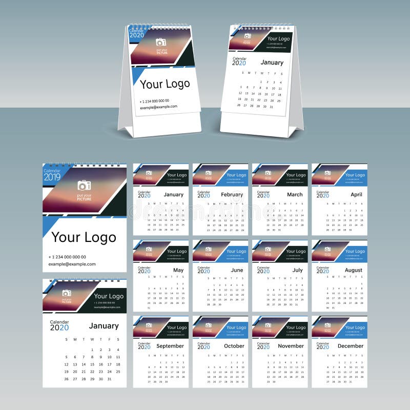 Calendar 2020 Vector Pocket Basic Grid. Simple Design Template Stock ...