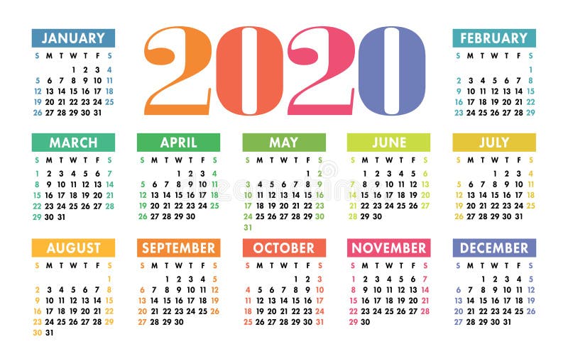 Calendar 2020 Year. Vector Design Template Stock Vector - Illustration ...