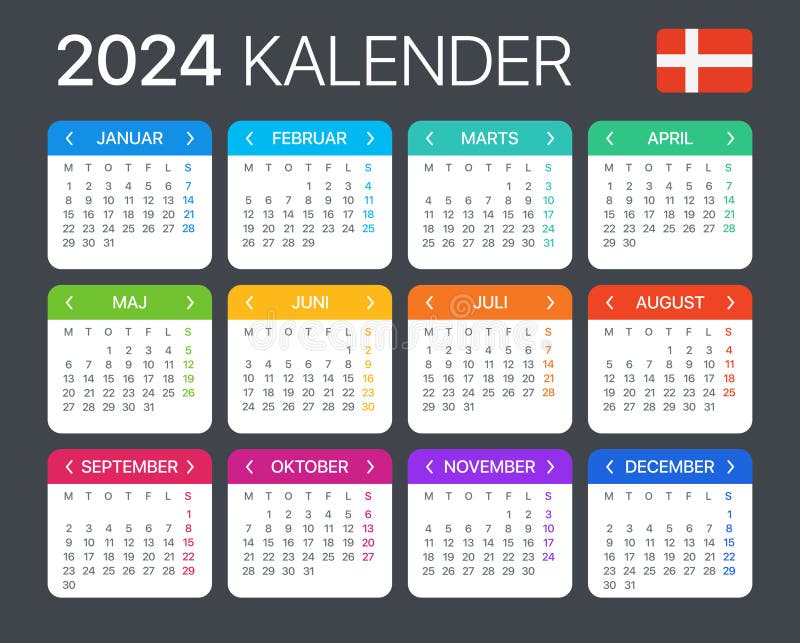 2024 Calendar - Vector Template Graphic Illustration - Danish Version ...