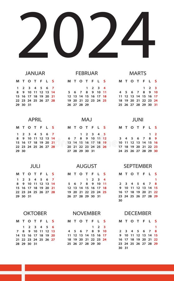 2024 Calendar - Vector Template Graphic Illustration - Danish Version ...