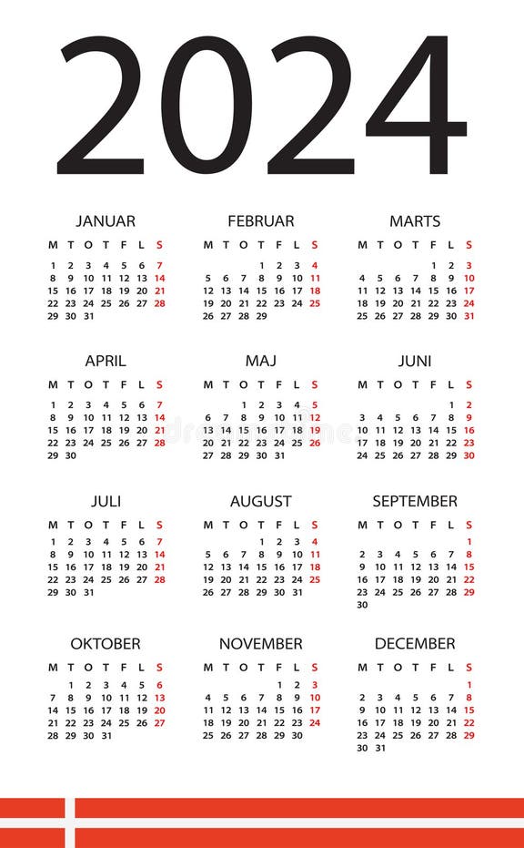 2024 Calendar - Vector Template Graphic Illustration - Danish Version ...
