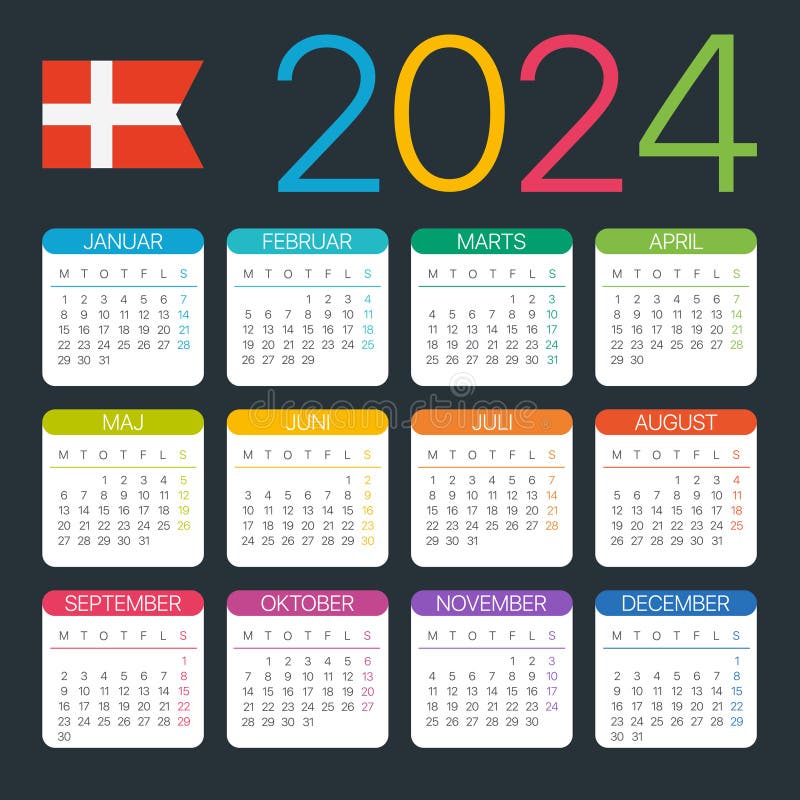 2024 Calendar - Vector Template Graphic Illustration - Danish Version ...