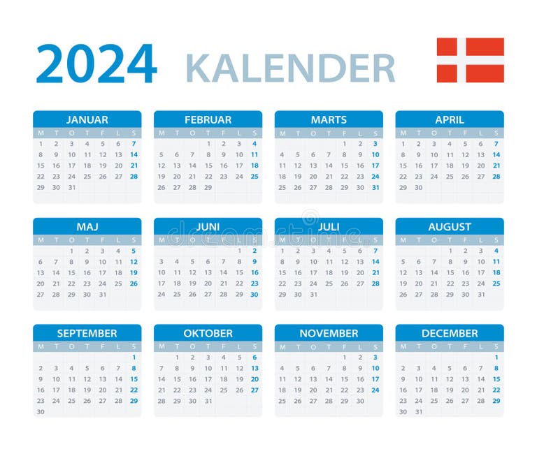 2024 Calendar - Vector Template Graphic Illustration - Denmark Version ...