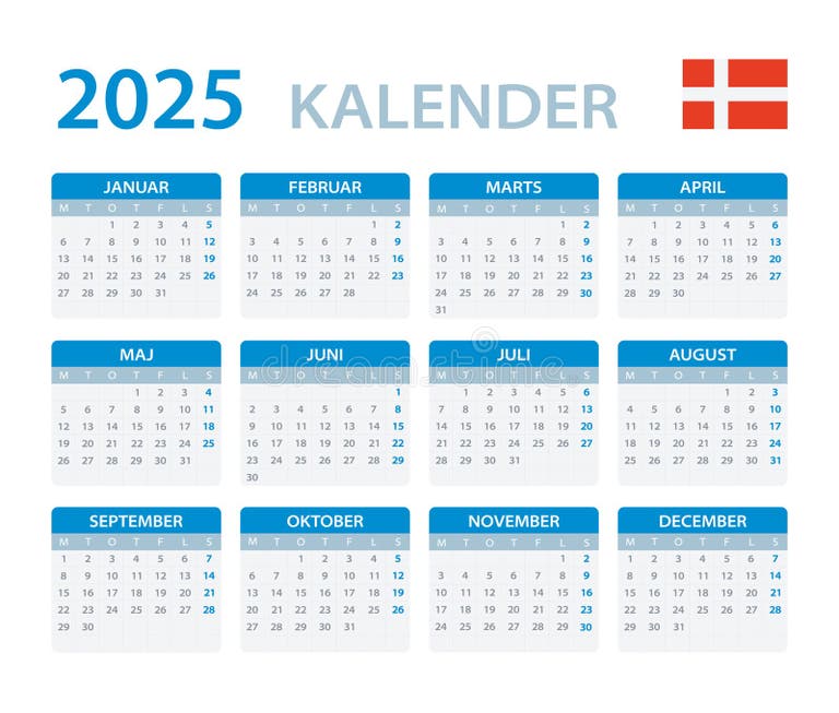 2025 Calendar - Vector Template Graphic Illustration - Denmark Version ...