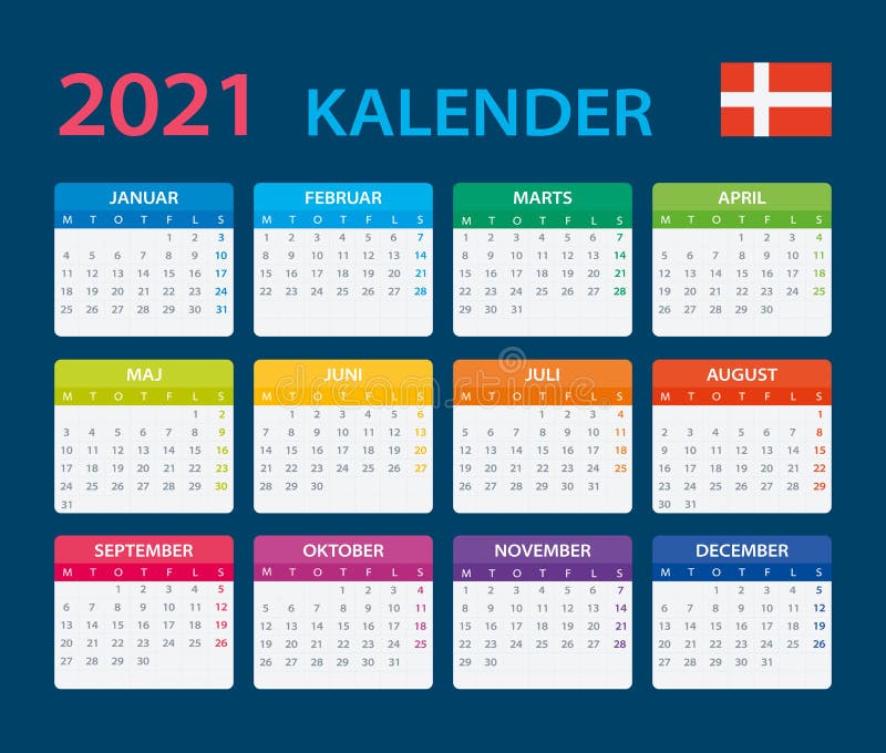 2021 Calendar - Vector Template Graphic Illustration - Denmark Version ...