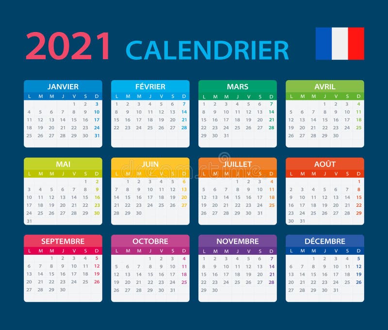 2021 Calendar - Vector Template Graphic Illustration - French Version ...