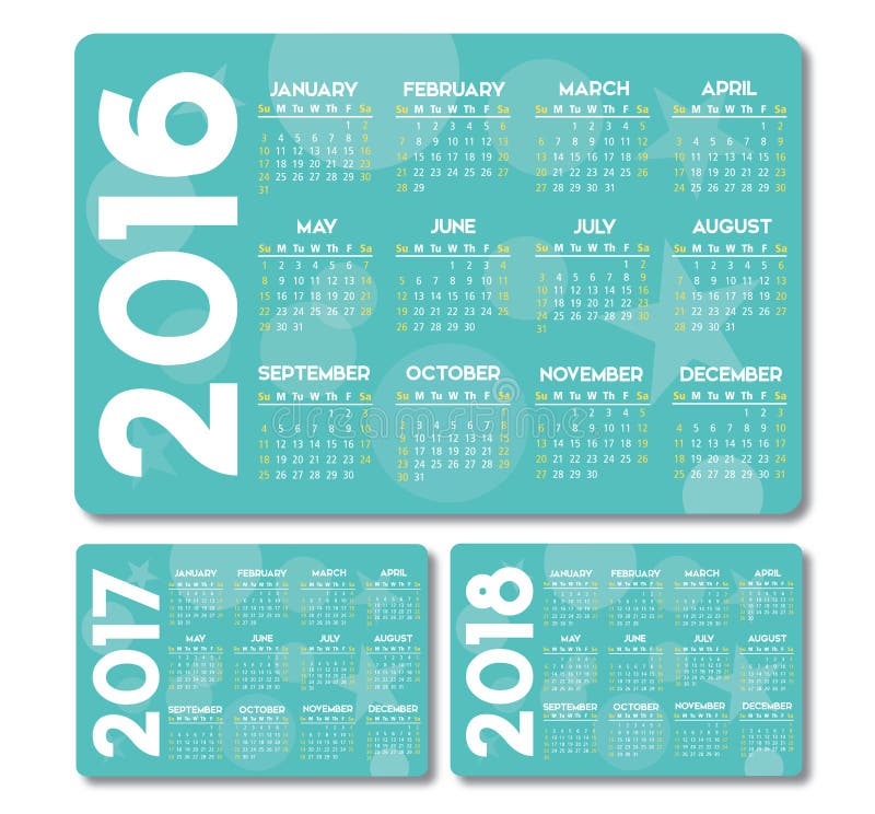 Calendar 2016 2017 2018 Vector Stock Vector - Illustration of january ...