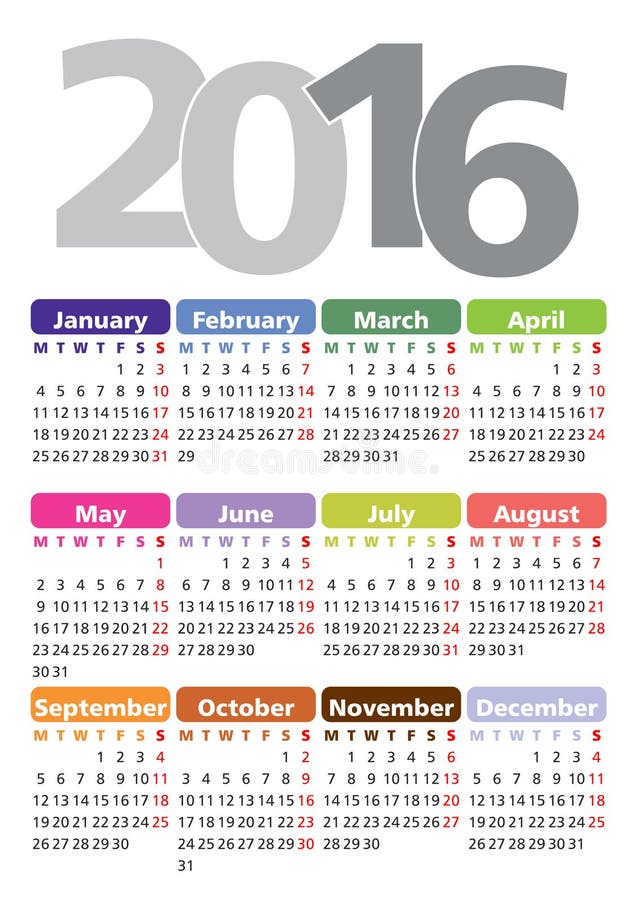 Calendar for 2016 stock illustration. Illustration of business - 61087036