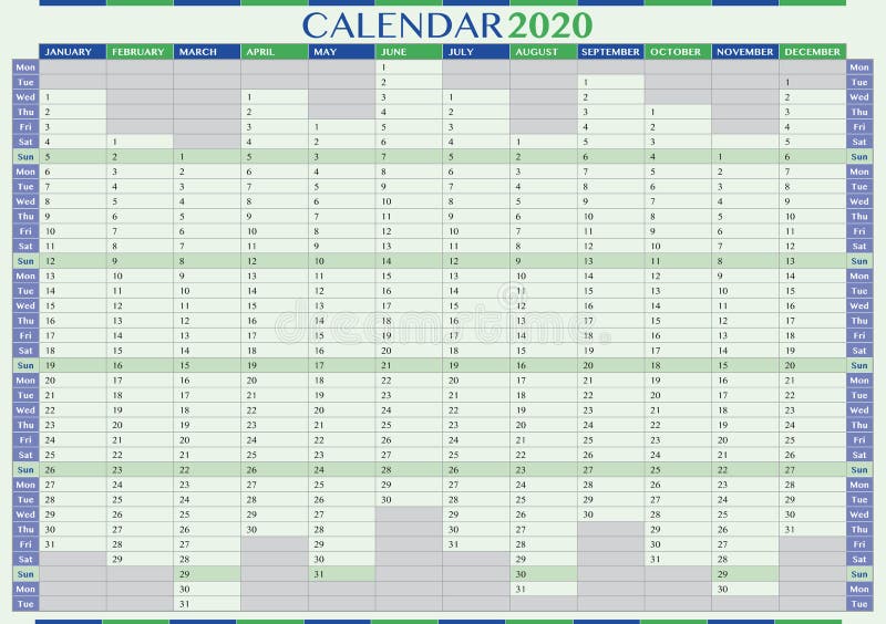 Calendar 2020 Year. Vector Design Template Stock Vector - Illustration ...