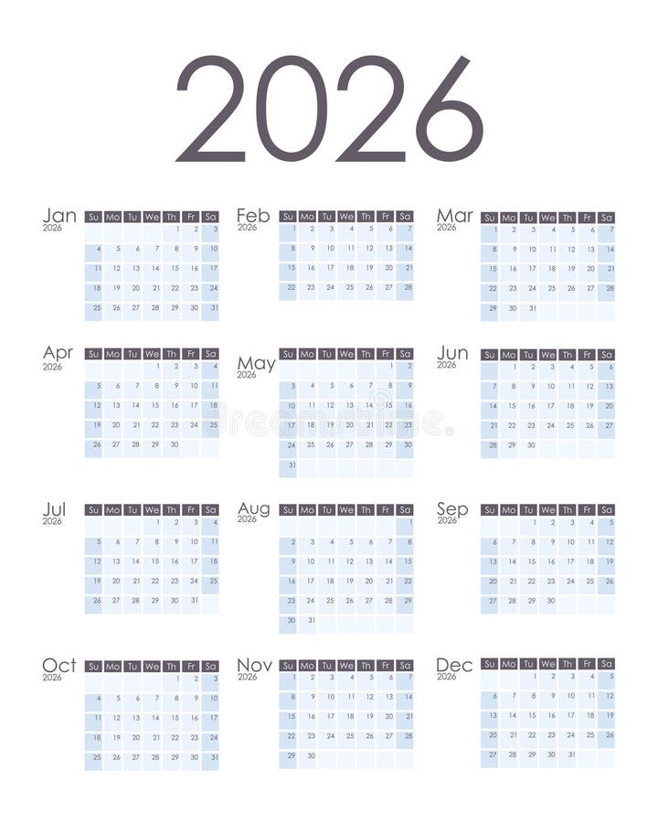 Calendar 2026 Vertical Week Begins on Sunday Stock Illustration ...