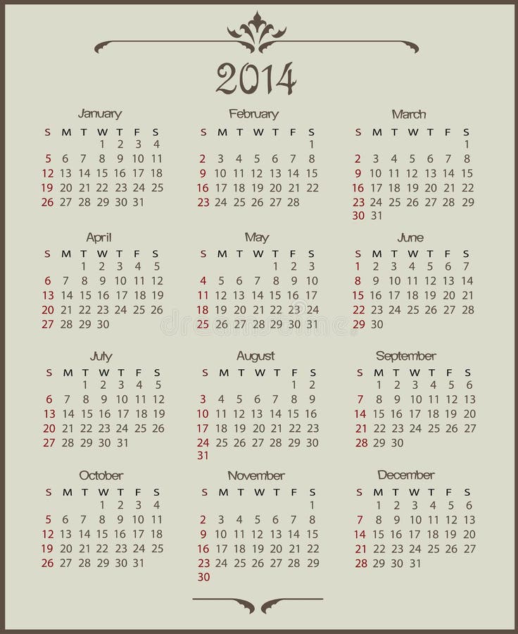 2014 year calendar stock vector. Illustration of graphic - 34340556