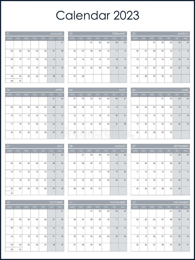 Calendar 2023. Wall Planner with Free Space for Notes. Vertical Layout ...