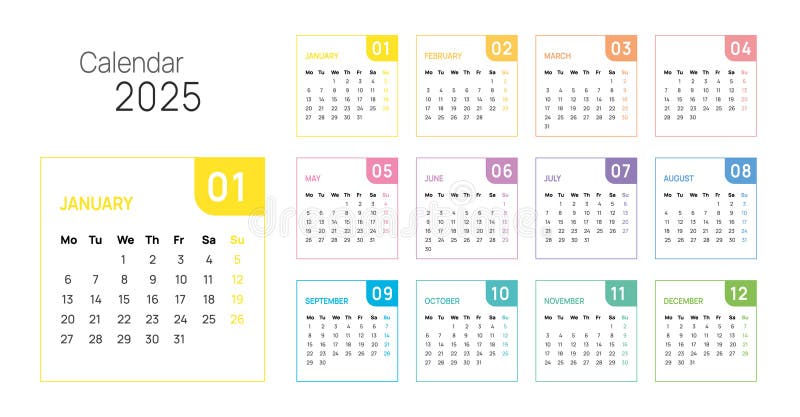 2025 Calendar Week Start Monday Corporate Design Template Vector Stock ...