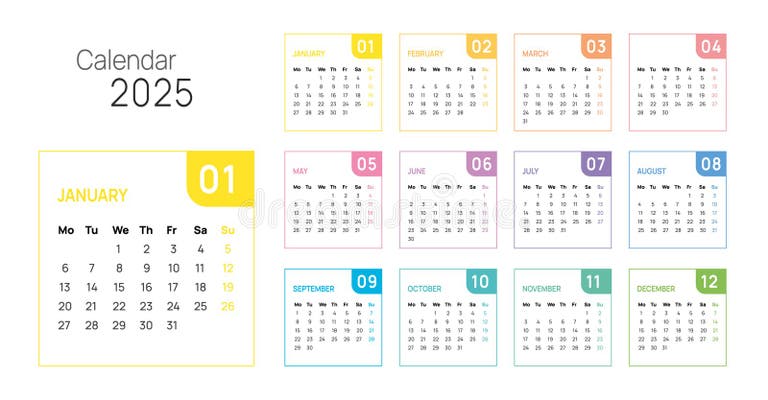2025 Calendar Week Start Monday Corporate Design Template Vector Stock ...