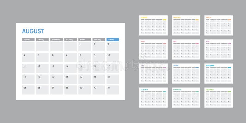 2025 Calendar Week Start Monday 12 Month Color Corporate Design ...