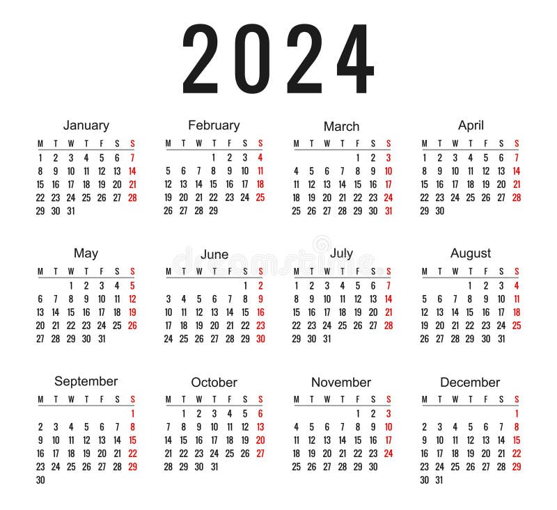 Calendar 2024, Calendar Week Start on Monday - Vector Stock Vector ...