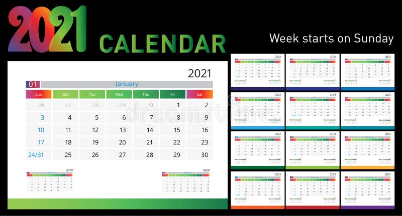 Calendar 2021. Week Start Sunday Corporate Design Planner Template ...