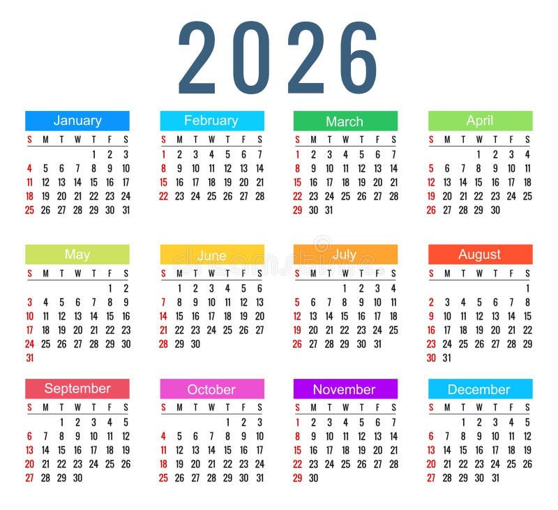 Calendar 2026, Calendar Week Start on Sunday - Vector Stock ...