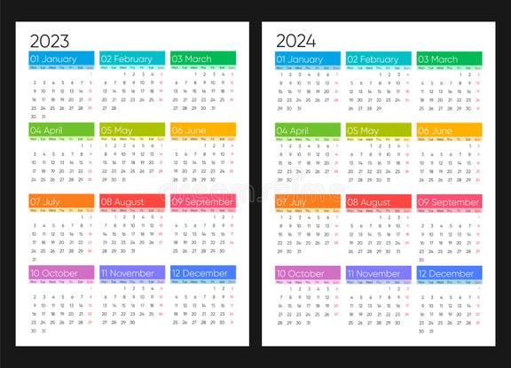 Calendar 2023 and 2024, Week Starts on Monday, Basic Business Template ...