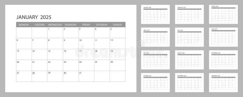2025 Calendar. the Week Starts on Monday. Vector. Stock Vector ...