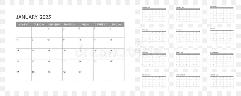 2025 Calendar. the Week Starts on Monday. Vector. Stock Vector ...