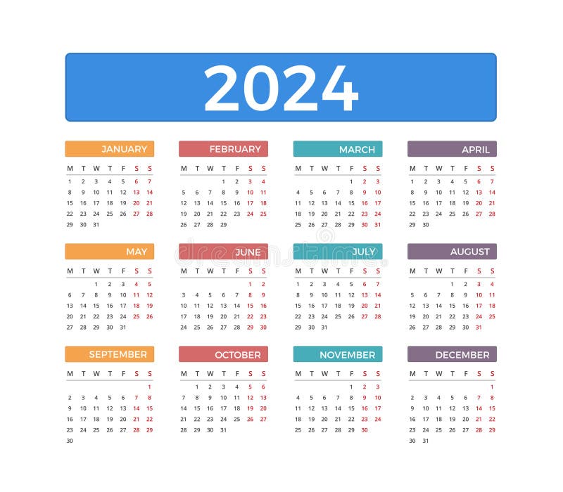 2024 Calendar stock vector. Illustration of monday, season - 286109166