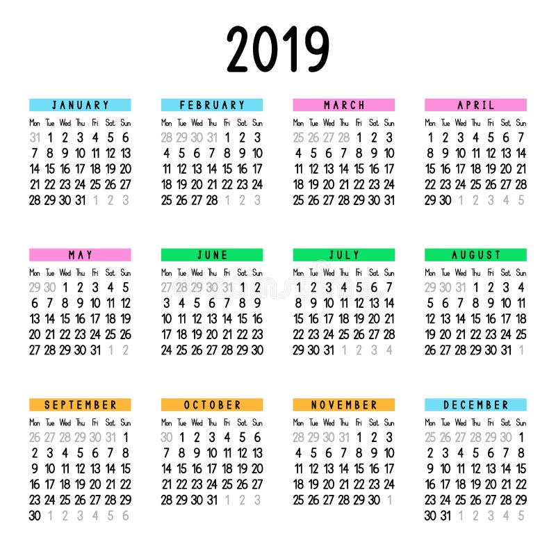 Calendar 2019 stock illustration. Illustration of organizer - 137043601